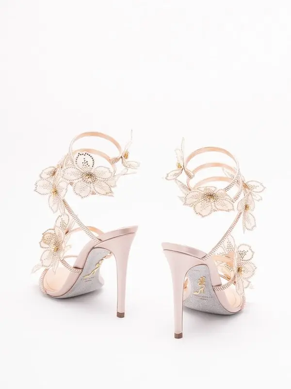 Rene Caovilla Embellished Strappy High Heel Sandals With Floral Detailing