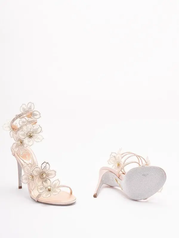 Rene Caovilla Embellished Strappy High Heel Sandals With Floral Detailing