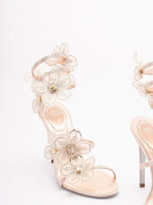 Rene Caovilla Embellished Strappy High Heel Sandals With Floral Detailing