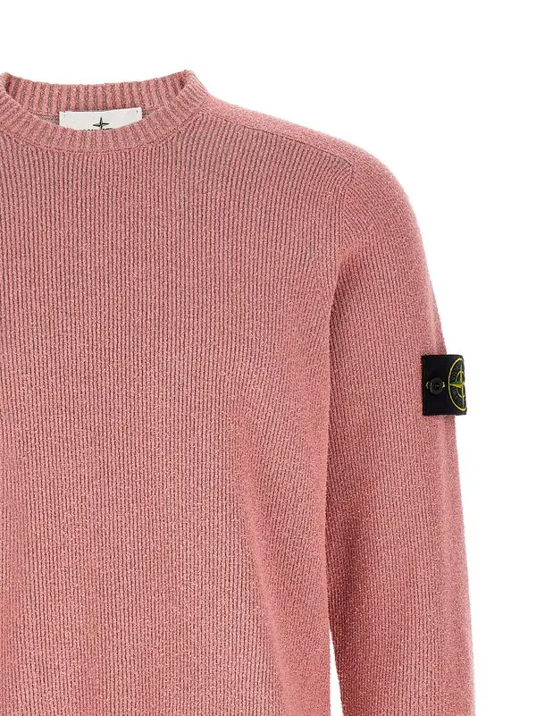 Stone Island Ribbed Bouclé Cotton Crewneck Sweater - Pink