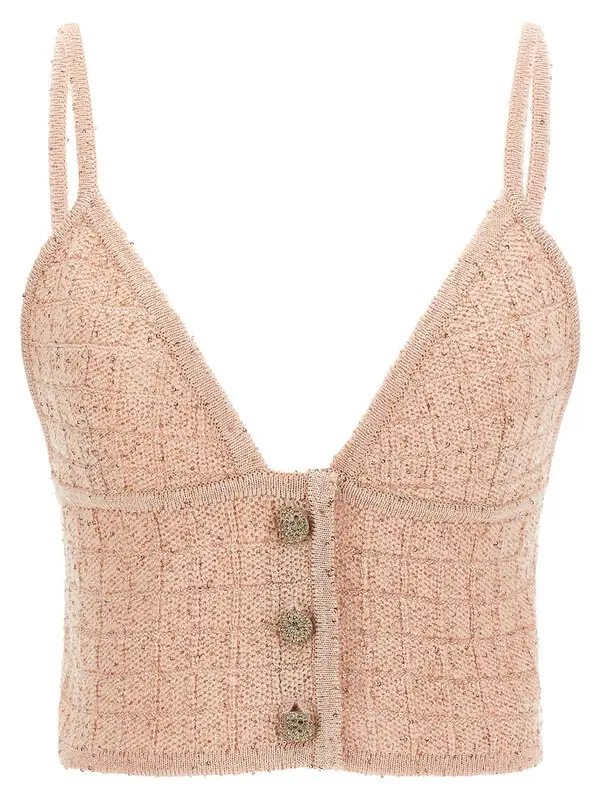 Alessandra Rich Sequin Embellished Knit Crop Top - Pink