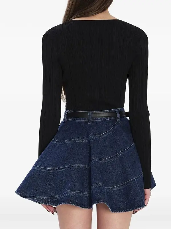 SELF-PORTRAIT Lace Trimmed Ribbed Knit Top