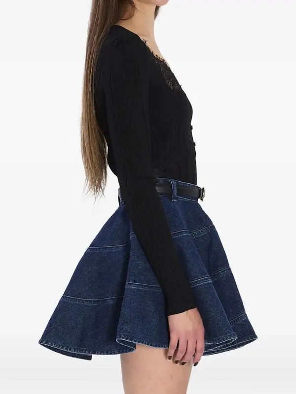 SELF-PORTRAIT Lace Trimmed Ribbed Knit Top