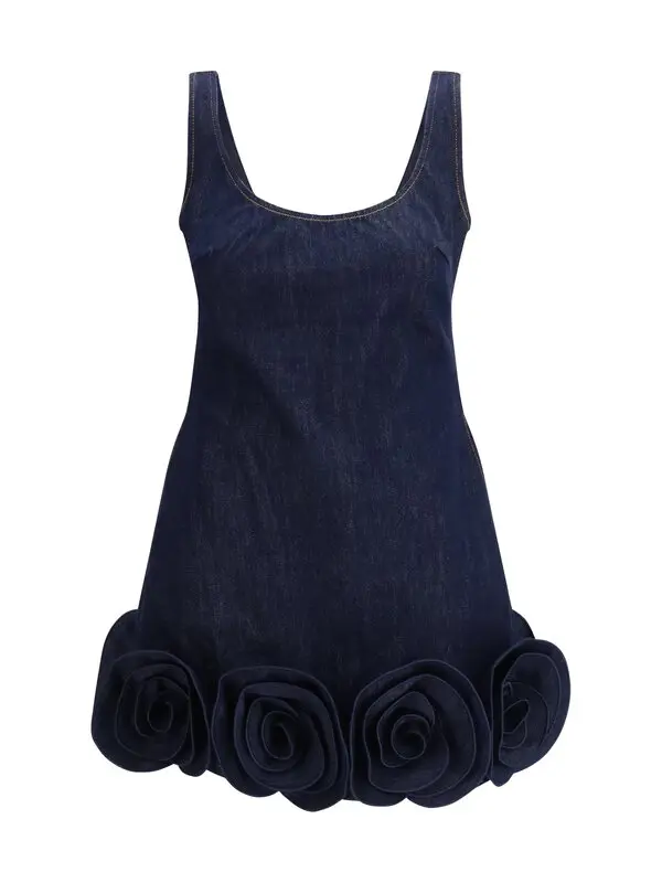 SELF-PORTRAIT Denim 3d Flower Mini Dress - Blue