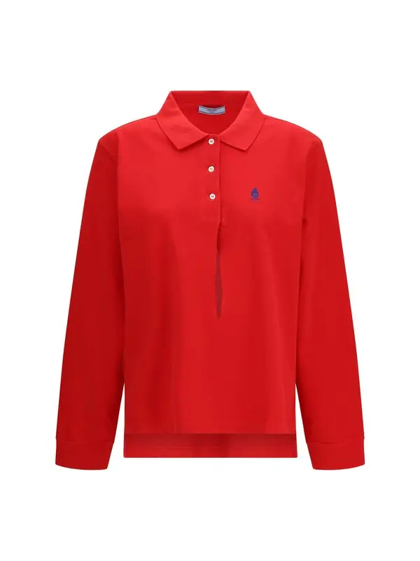 Prada Long Sleeve Cotton Piqué Polo