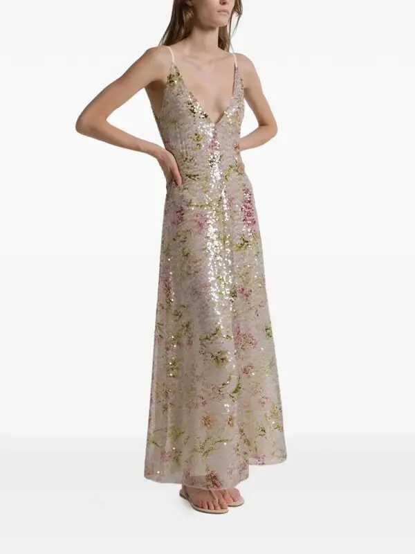 Alberta Ferretti Sequined Floral Maxi Dress