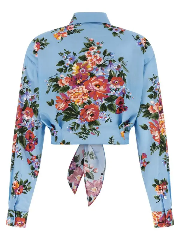 Dolce & Gabbana Mazzo Di Fiori' Print Cotton Cropped Shirt - Blue