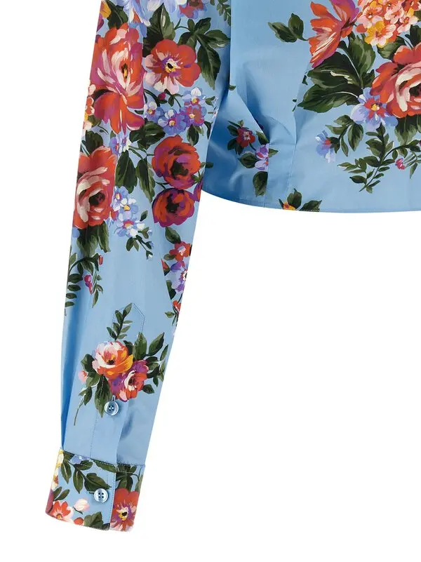 Dolce & Gabbana Mazzo Di Fiori' Print Cotton Cropped Shirt - Blue