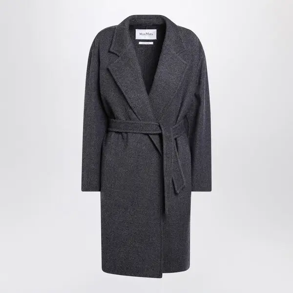 Max Mara Virgin Wool Belted Coat With Denim Effect - Blue