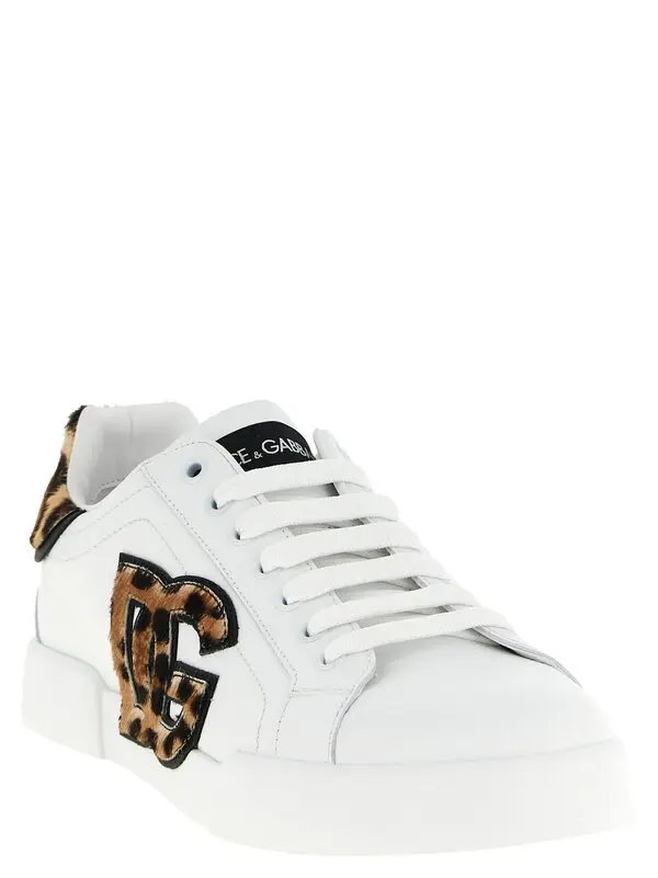 Dolce & Gabbana Portofino Light Strobel Sneakers With Leopard Print Heel