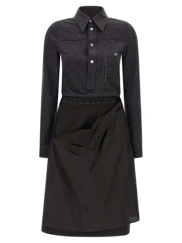 MAISON MARGIELA Virgin Wool Shirt Dress With Draped Skirt - Gray
