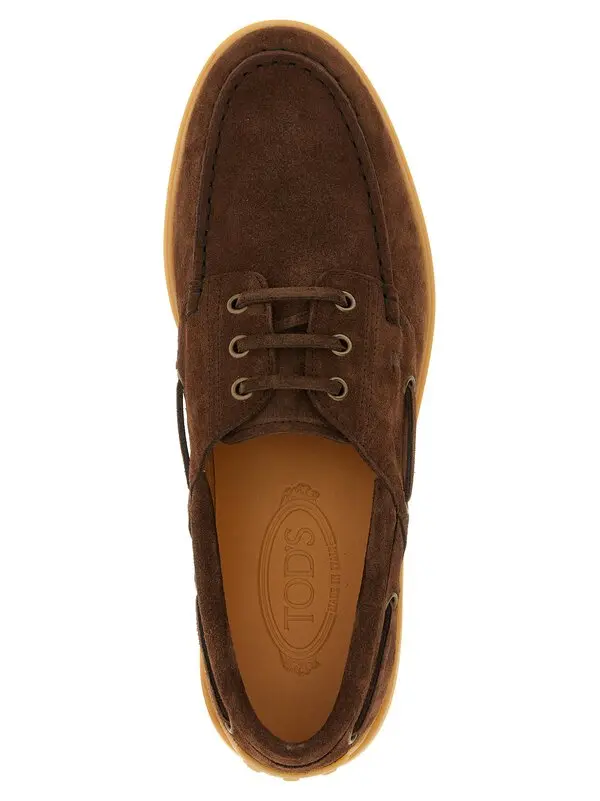 TOD'S Suede Boat Shoe With Embossed Logo