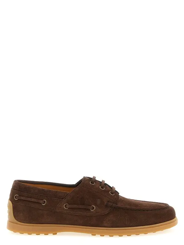 TOD'S Suede Boat Shoe With Embossed Logo - Brown
