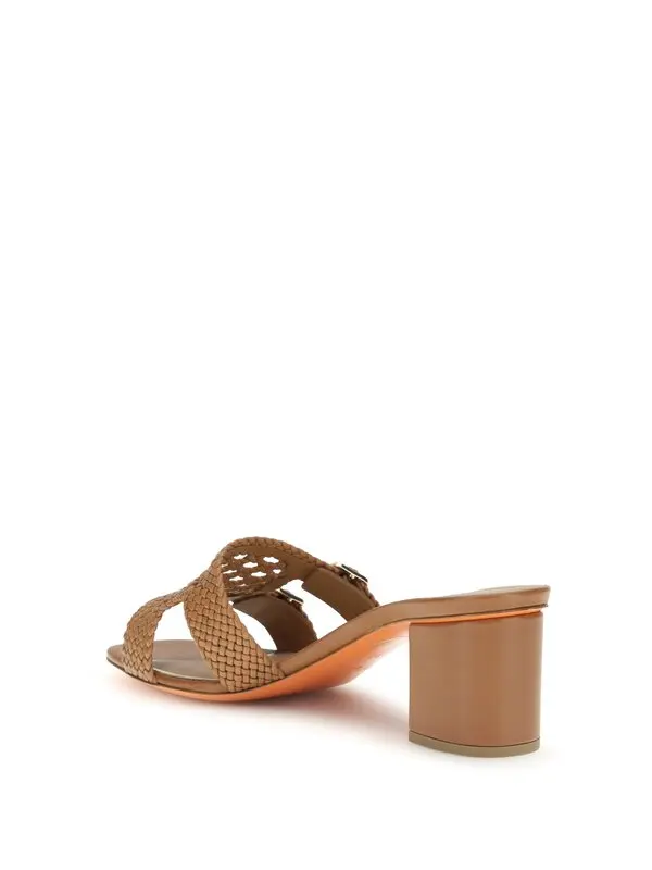 Santoni Woven Leather Block Heel Sandals