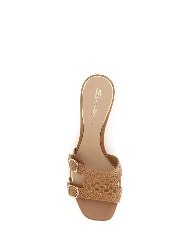 Santoni Woven Leather Block Heel Sandals