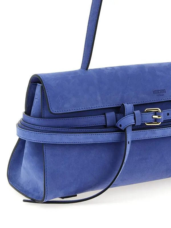 Moschino Tie Me Suede Shoulder Bag - Blue