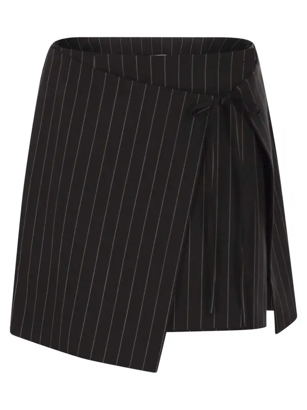 Sportmax Pinstriped Gabardine Mini Skirt With Wrap-over Front - Black
