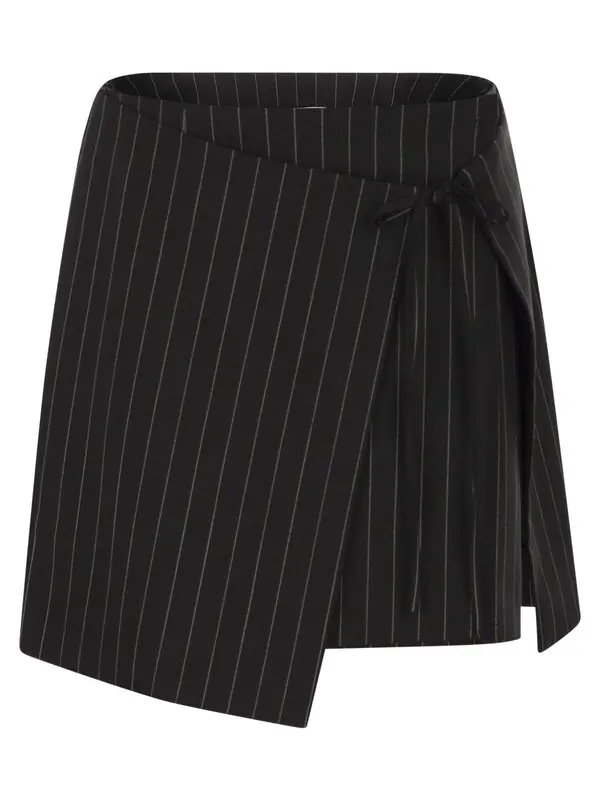 Sportmax Pinstriped Gabardine Mini Skirt With Wrap-over Front - Black