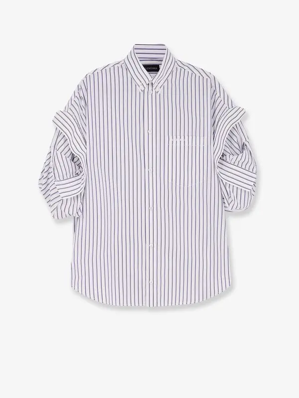 Balenciaga Striped Cotton Shirt With Tucked Sleeves - Multicolor