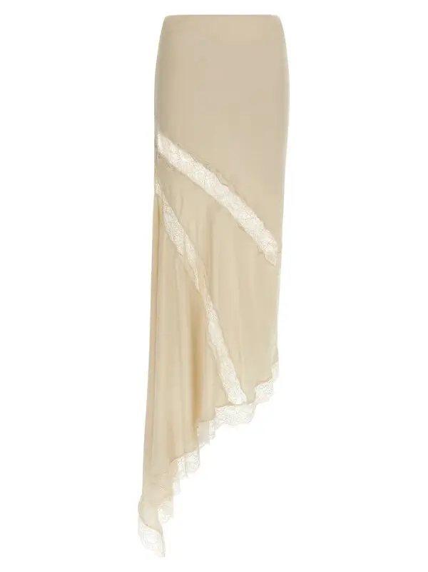 Andamane Rosetta Skirt In Cold-dyed Satin With Lace Inserts - Cream