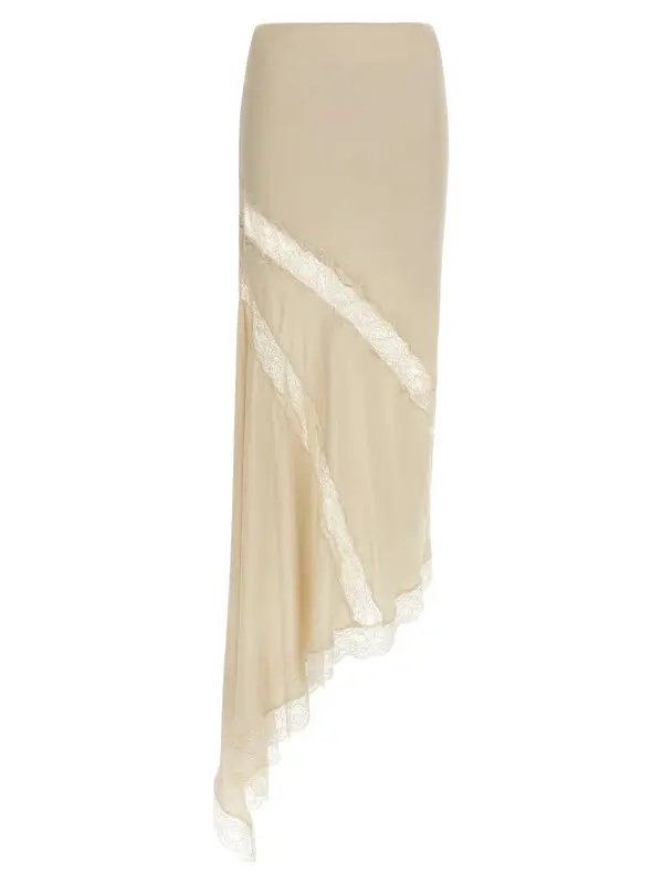Andamane Rosetta Skirt In Cold-dyed Satin With Lace Inserts - Cream