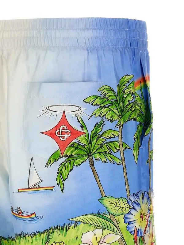 Casablanca Aloha Print Silk Twill Bermuda Shorts - Multicolor