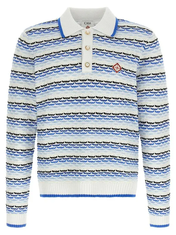 Casablanca Tuck Stitch Long Sleeve' Polo Shirt - Blue