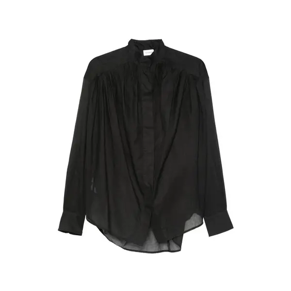 Andamane Cotton Gathered Semi-sheer Blouse - Black