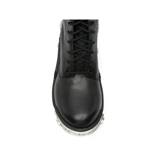 Balenciaga Leather Lace-up Combat Boots With Silver-tone Hardware