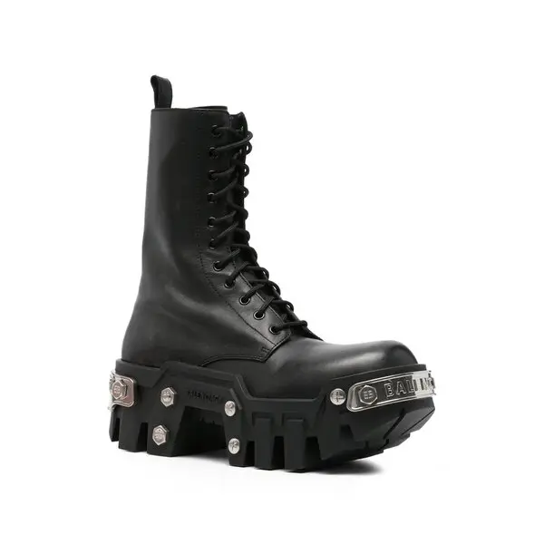 Balenciaga Leather Lace-up Combat Boots With Silver-tone Hardware