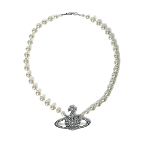 VIVIENNE WESTWOOD Pearl Chain Signature Orb Pendant Necklace - Silver
