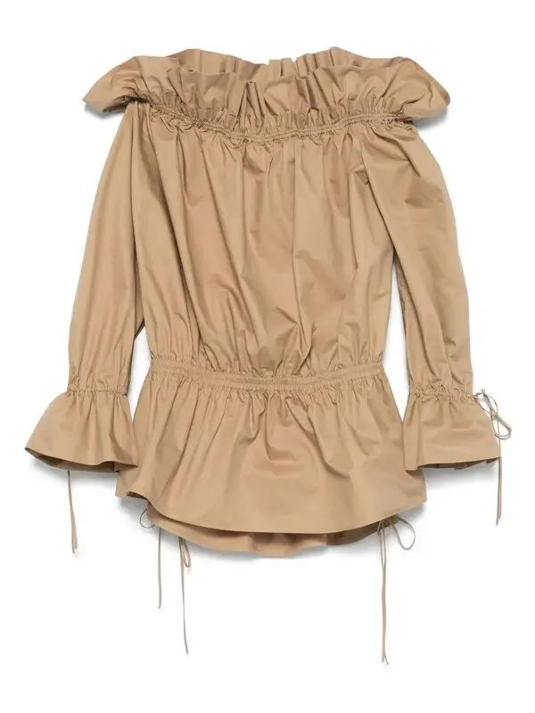 Saint Laurent Off-shoulder Cotton Dress With Ruffle Detail