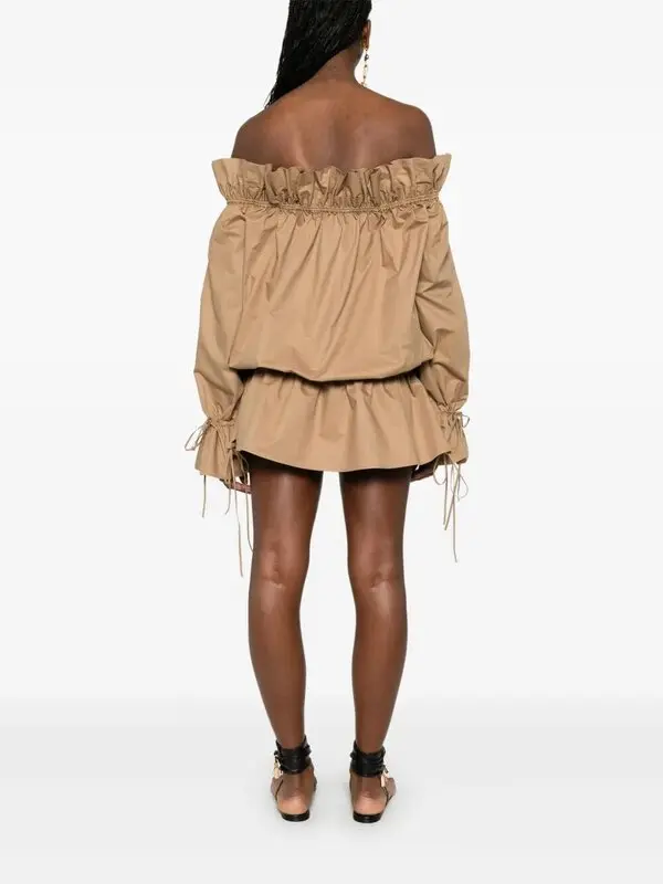 Saint Laurent Off-shoulder Cotton Dress With Ruffle Detail