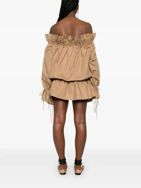 Saint Laurent Off-shoulder Cotton Dress With Ruffle Detail - Multicolor