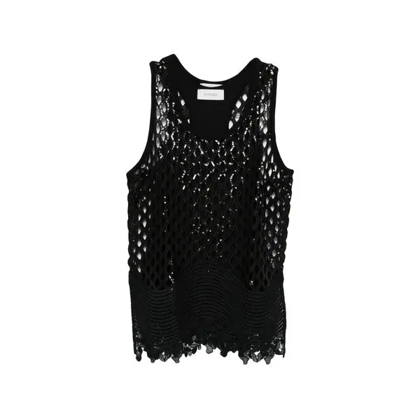 Sportmax Sequin Embellishment Open Knit Scoop Neck Sleeveless Top