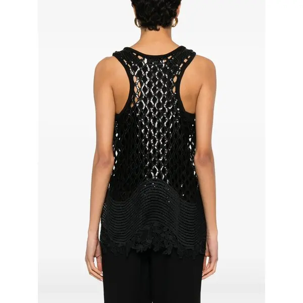 Sportmax Sequin Embellishment Open Knit Scoop Neck Sleeveless Top