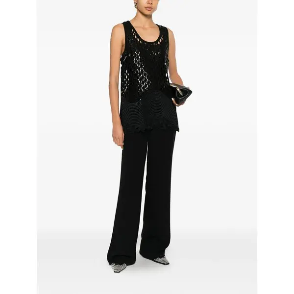 Sportmax Sequin Embellishment Open Knit Scoop Neck Sleeveless Top