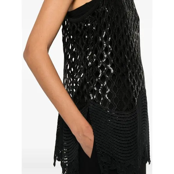 Sportmax Sequin Embellishment Open Knit Scoop Neck Sleeveless Top