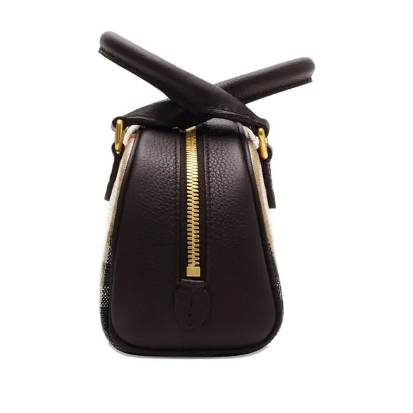 Burberry Check Coated Cotton Blend Bowling Bag With Leather Trim - Cream