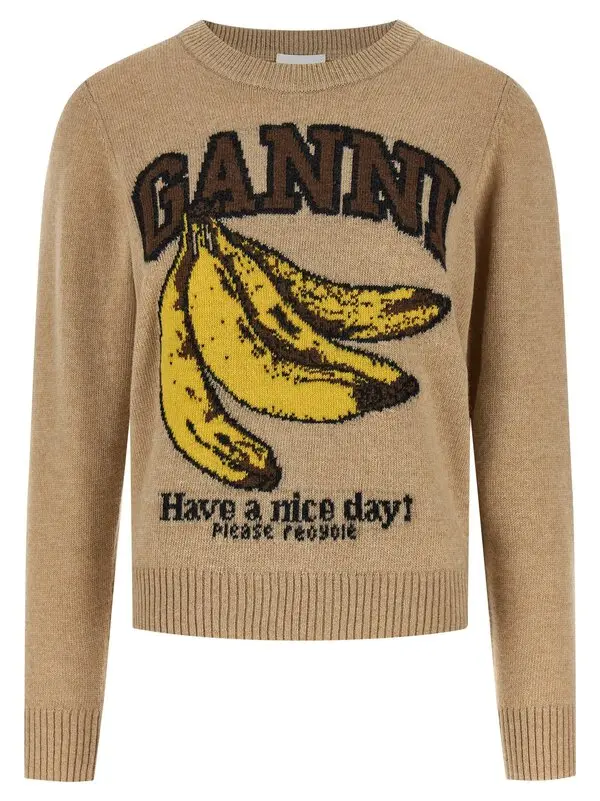 GANNI Banane Wool Crew Neck Sweater - Cream