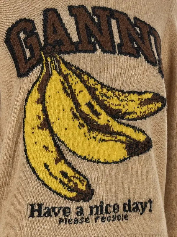 GANNI Banane Wool Crew Neck Sweater - Cream