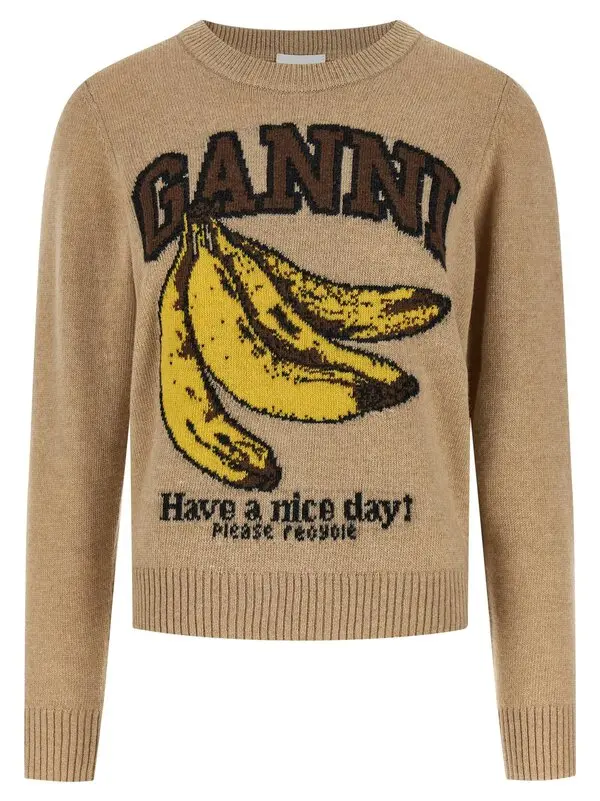 GANNI Banane Wool Crew Neck Sweater - Cream