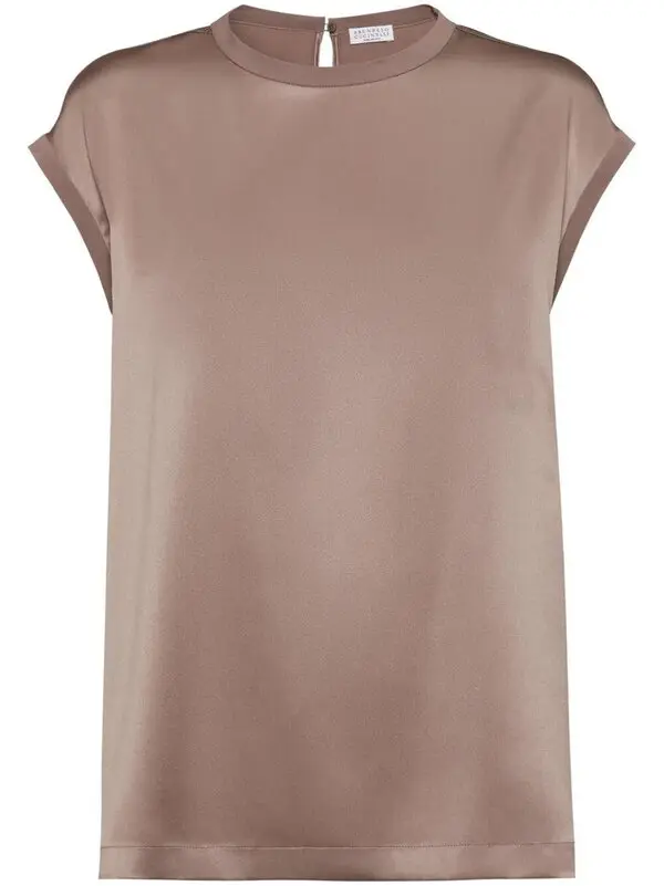 Brunello Cucinelli Silk Round Neck Top - Multicolor