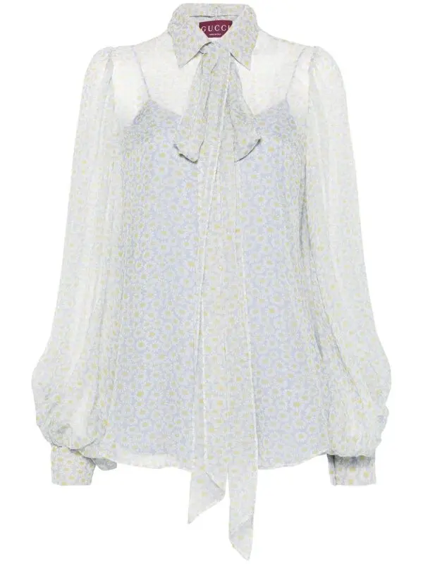 Gucci Silk Shirt With Pussy Bow And Floral Print - Multicolor