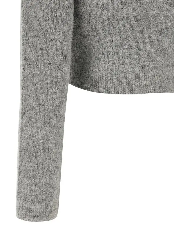 SELF-PORTRAIT Grey Fluffy Crystal Trim Alpaca & Wool Blend Cardigan - Gray