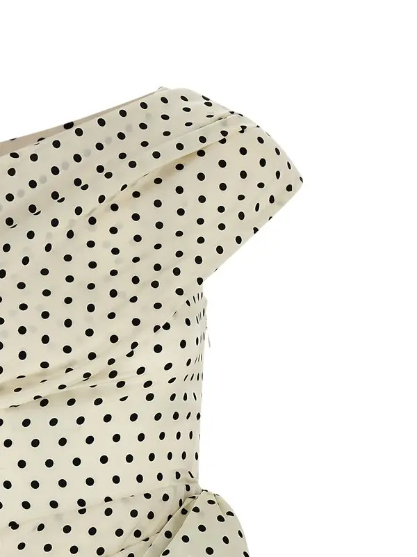 SELF-PORTRAIT Polka Dot Satin Asymmetrical Draped Mini Dress