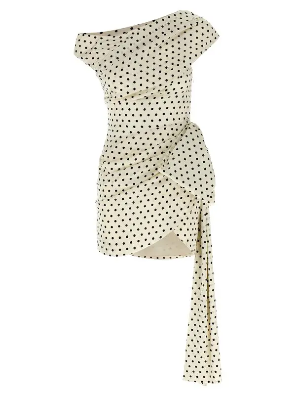 SELF-PORTRAIT Polka Dot Satin Asymmetrical Draped Mini Dress - Multicolor