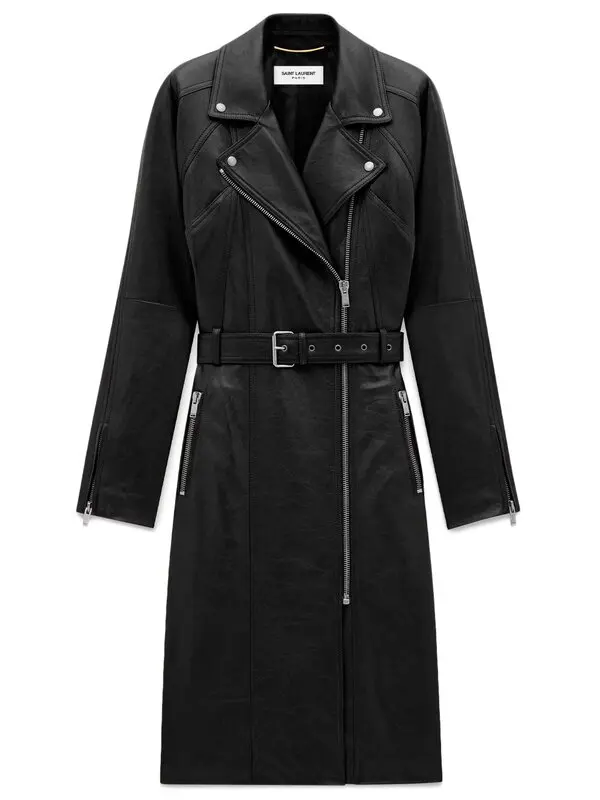 Saint Laurent Leather Belted Coat - Multicolor