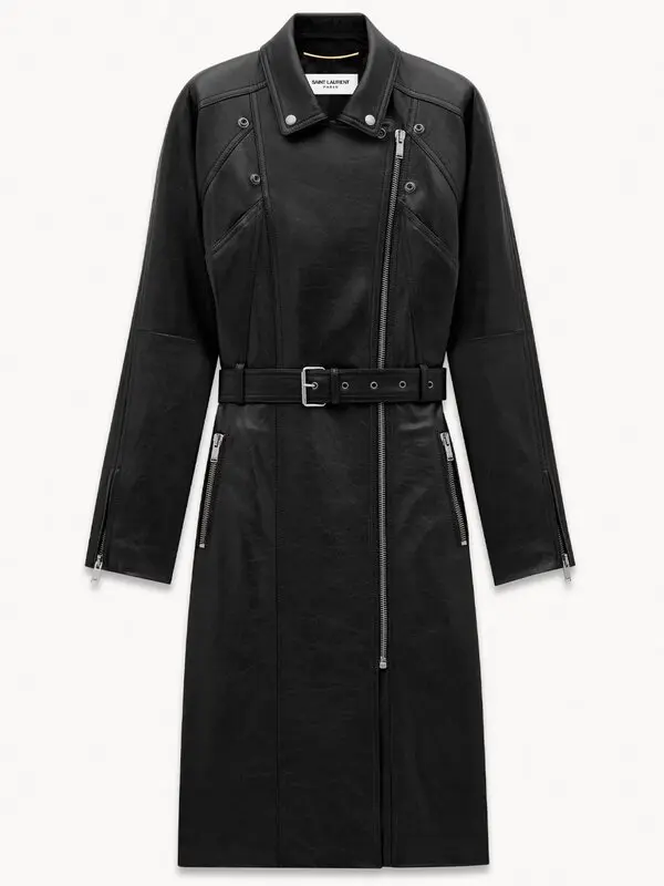 Saint Laurent Leather Belted Coat - Multicolor