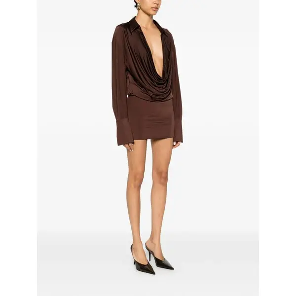 Andamane The Attico Long Sleeve Draped Front Mini Dress